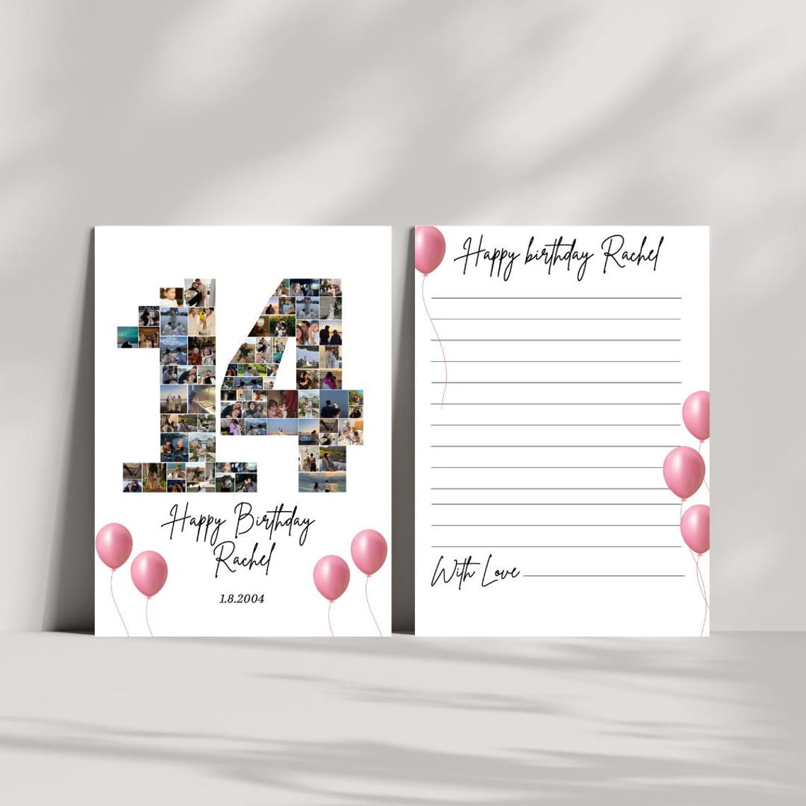 Custom 14th Birthday Photo Collage and Card - Printable Birthday Gift ...