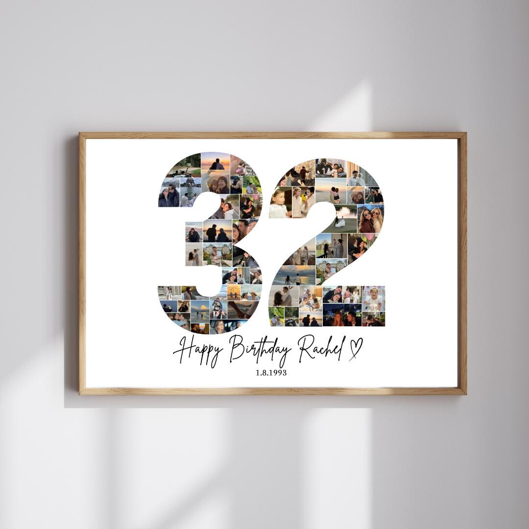 32nd Birthday Photo Collage Gift - Printable Milestone Gift for Her ...