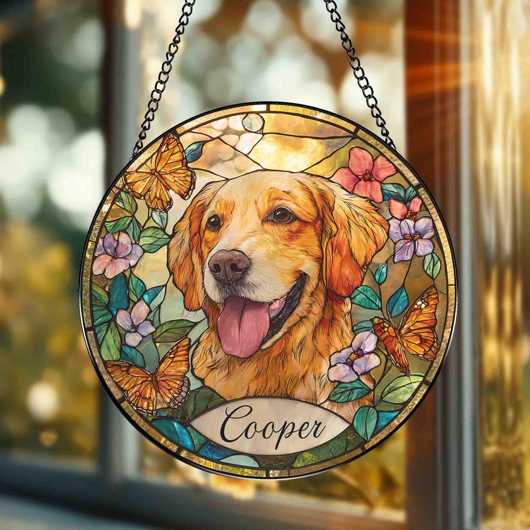 Personalized Dog Loss Memorial Suncatcher, Stained Glass Dog Memorial ...