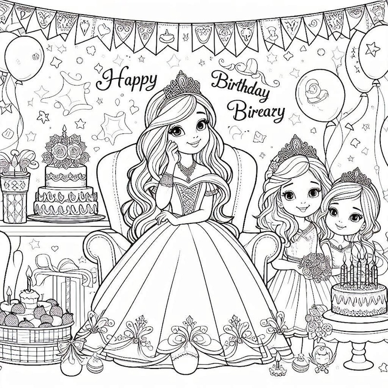 Princess Birthday Coloring Pages for Kids Personalized Girls Party - Etsy