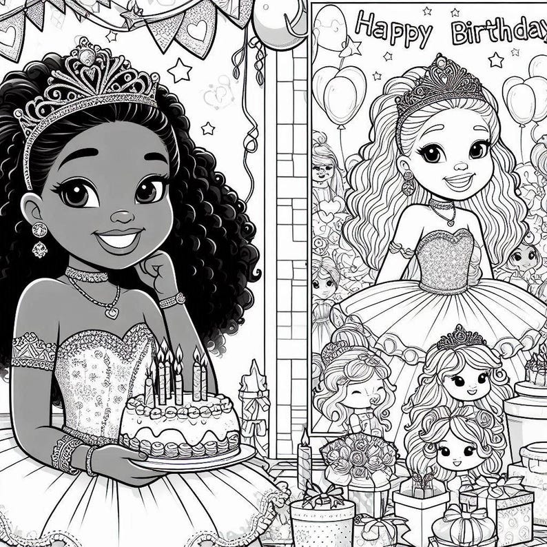 Princess Birthday Coloring Pages for Kids Personalized Girls Party - Etsy
