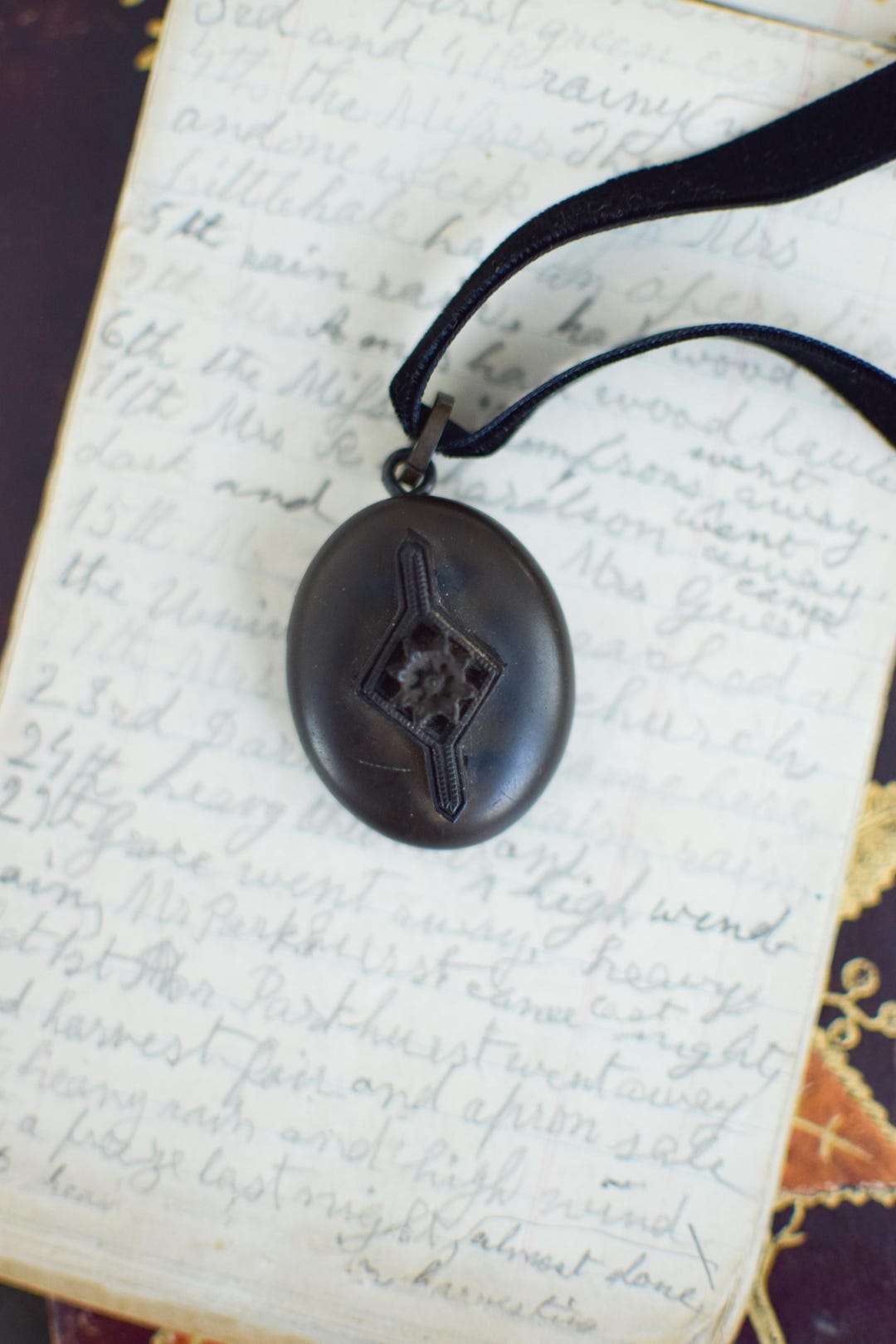 Antique Victorian Vulcanite Locket | 1800s Mourning Locket | Gutta ...