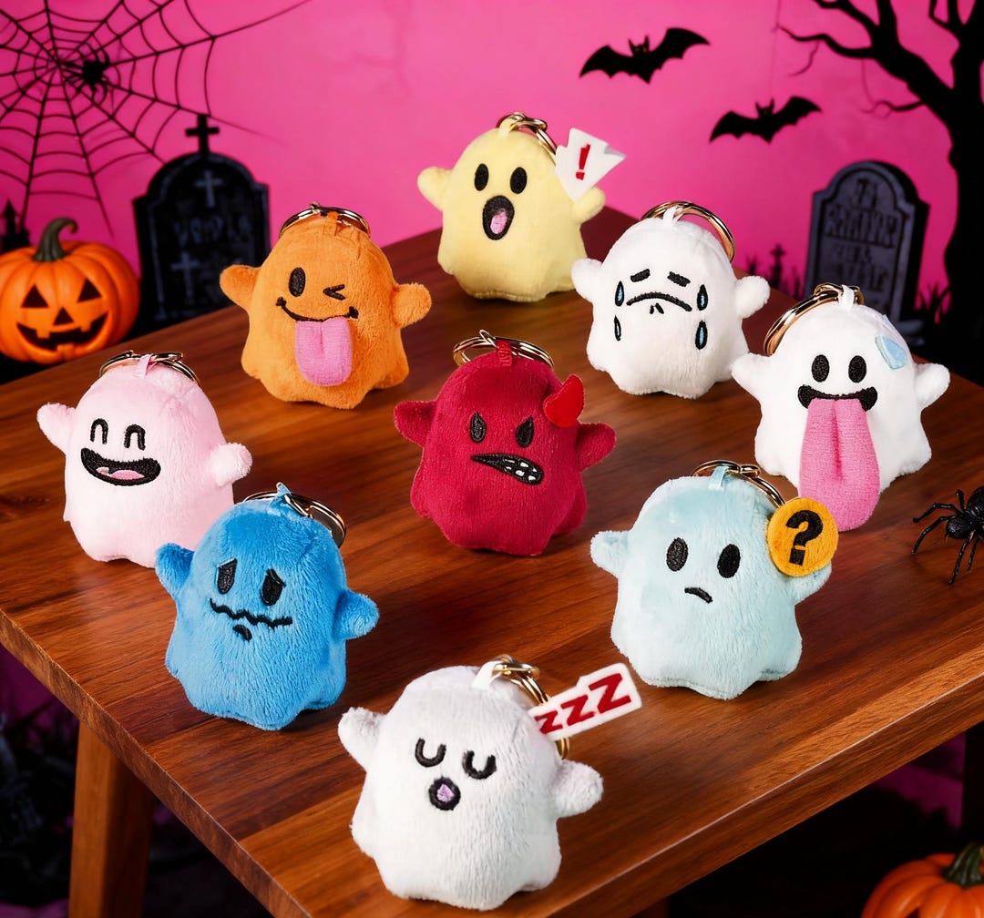 Ghost Plush Keychains, Cute Emoji Ghost Keyring for Bag, Spooky Season ...