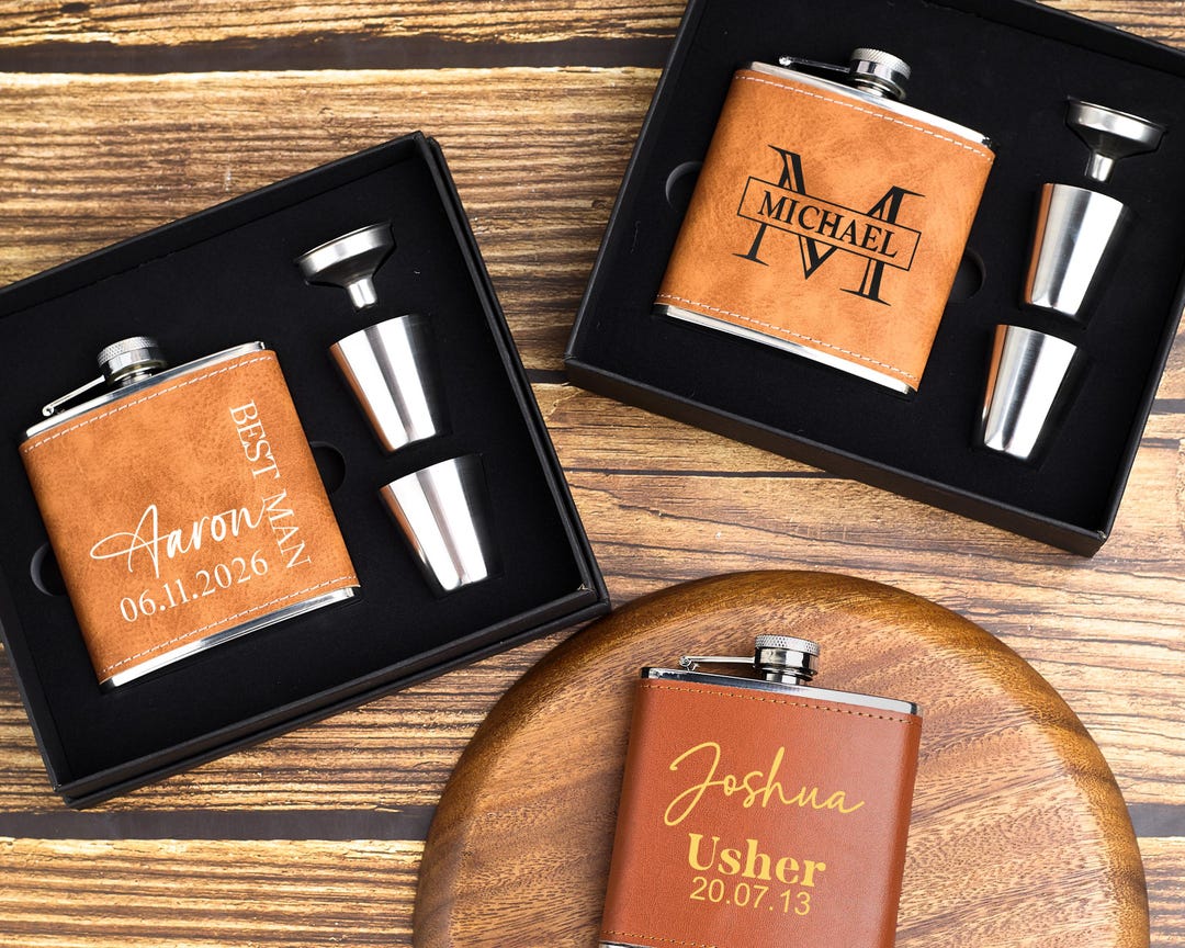 Personalized Leather Flask: Engraved Stainless Steel Hip Flask ...