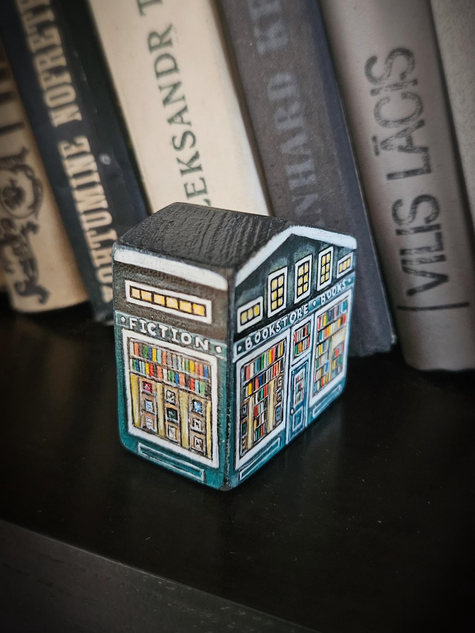 Hand-painted Miniature Bookstore - Reading Nook Decor, Bookshop Shelf ...