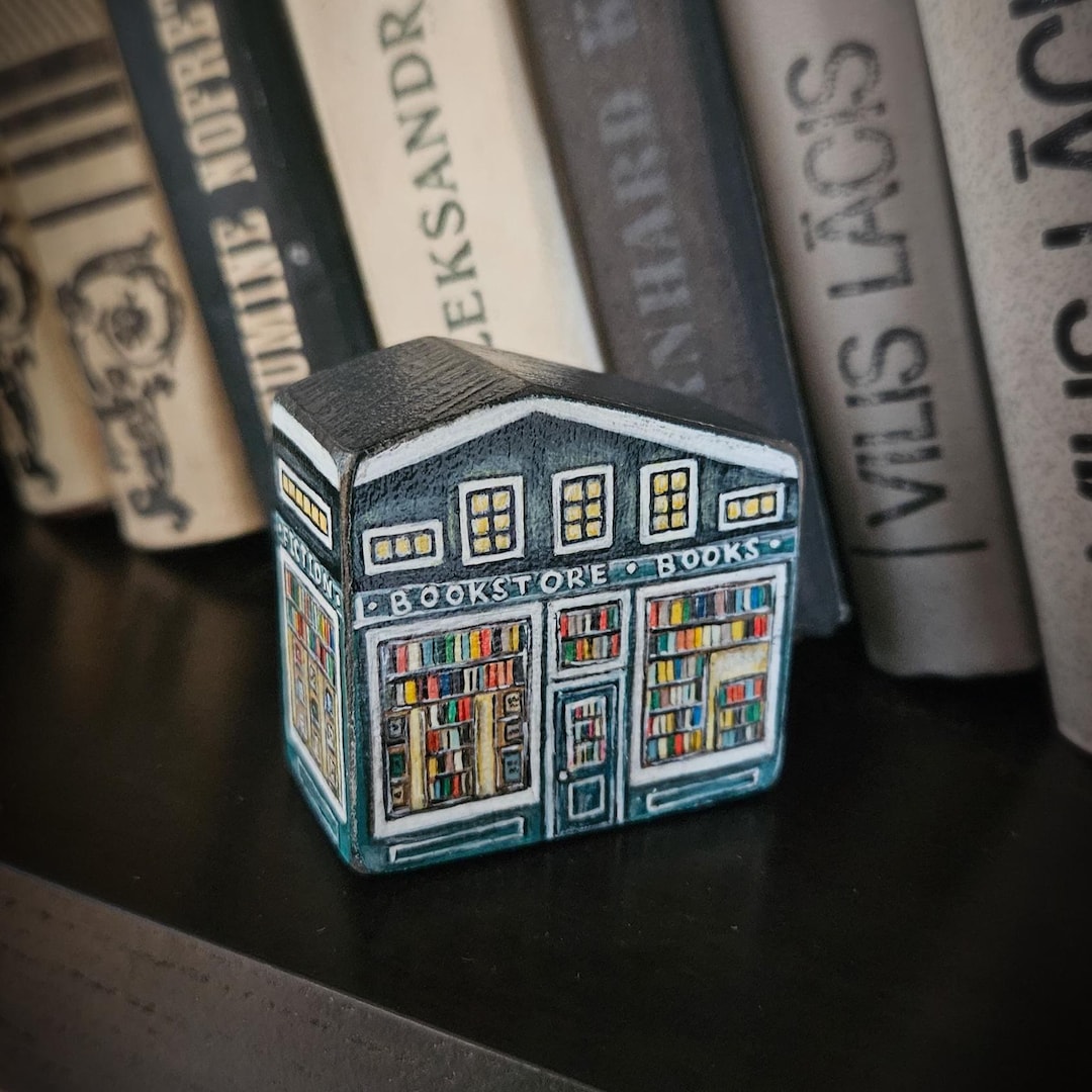 Hand-painted Miniature Bookstore - Reading Nook Decor, Bookshop Shelf ...