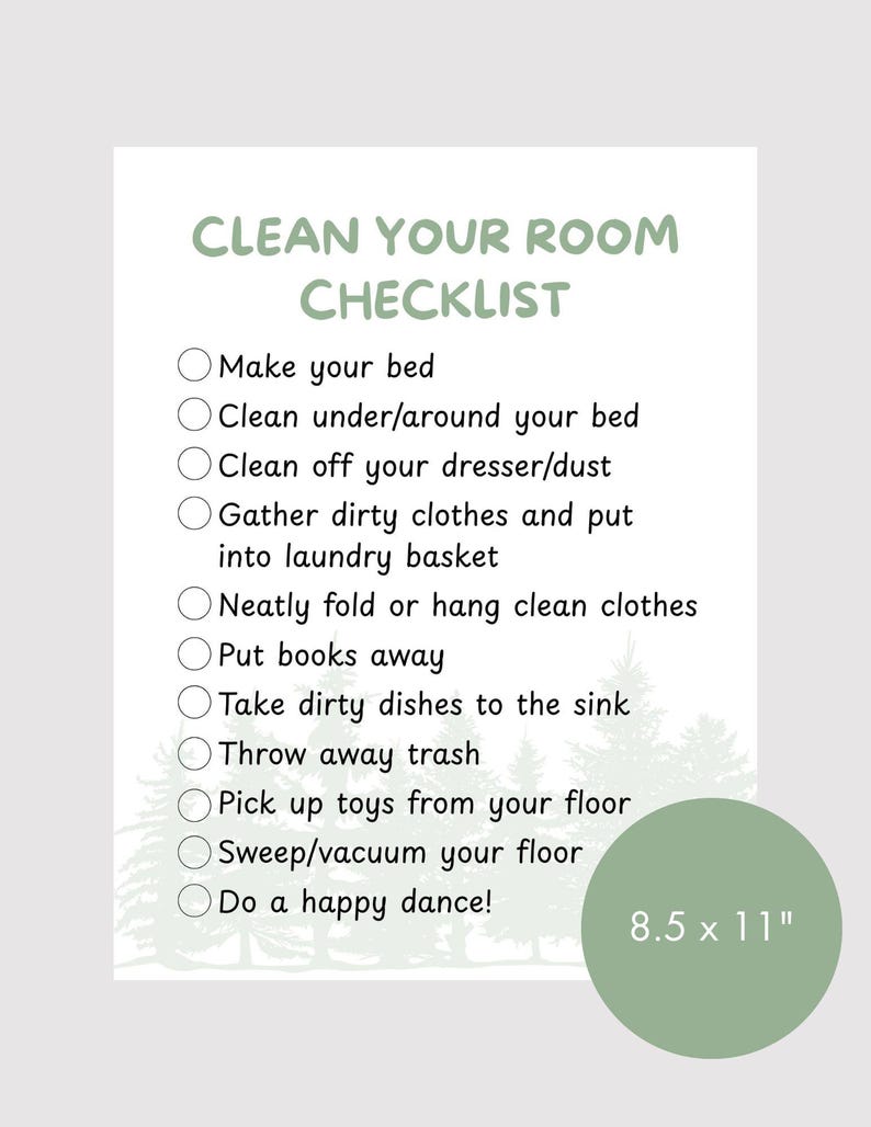 Kids' Clean Your Room Checklist: Printable Chore Chart (digital ...