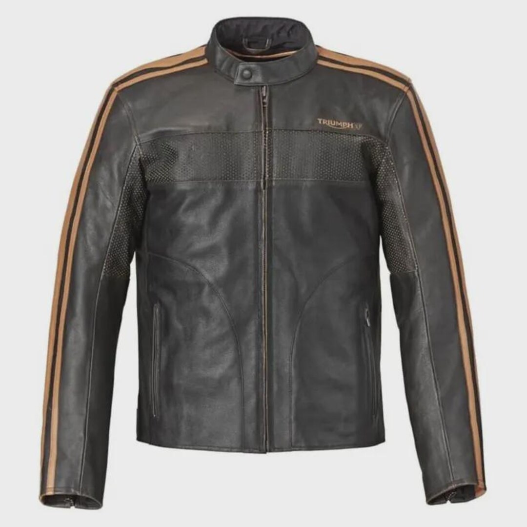 Men's Triumph Jacket Motorcycle Genuine Cowhide Leather Biker Riding ...