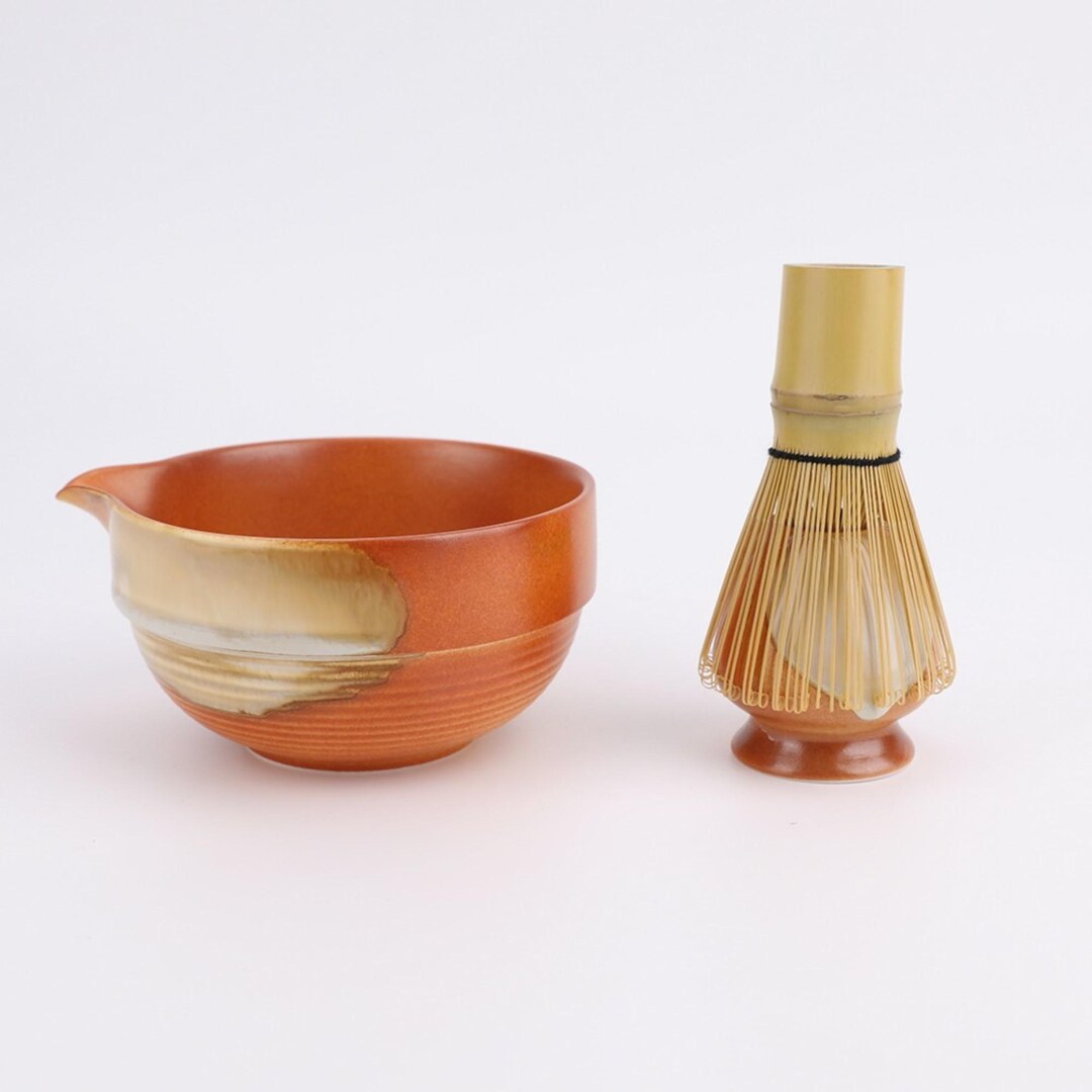 Caramel Matcha Bowl Set With Spout 450ml – Ceramic Mixing Bowl, Bamboo ...