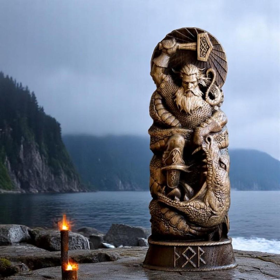 Thor Statue Norse God Resin Carving – Viking Pagan Altar Decor With ...
