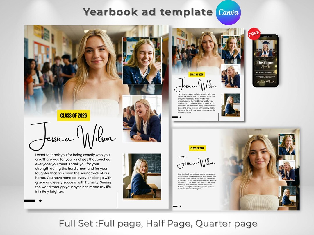 Elegant Senior Girl Yearbook Ad Template • Full Page Tribute • Magazine ...