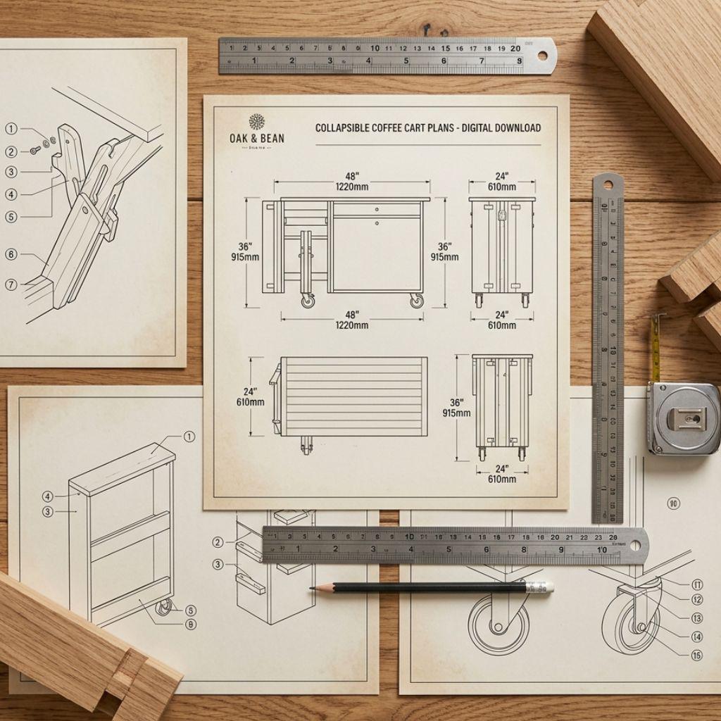 Collapsible Coffee Cart Plans : Mobile Woodworking Build Guide (PDF ...