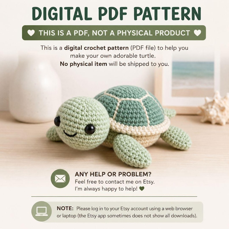 Baby Turtle Amigurumi Crochet Pattern PDF – Easy No Sew Sea Turtle ...