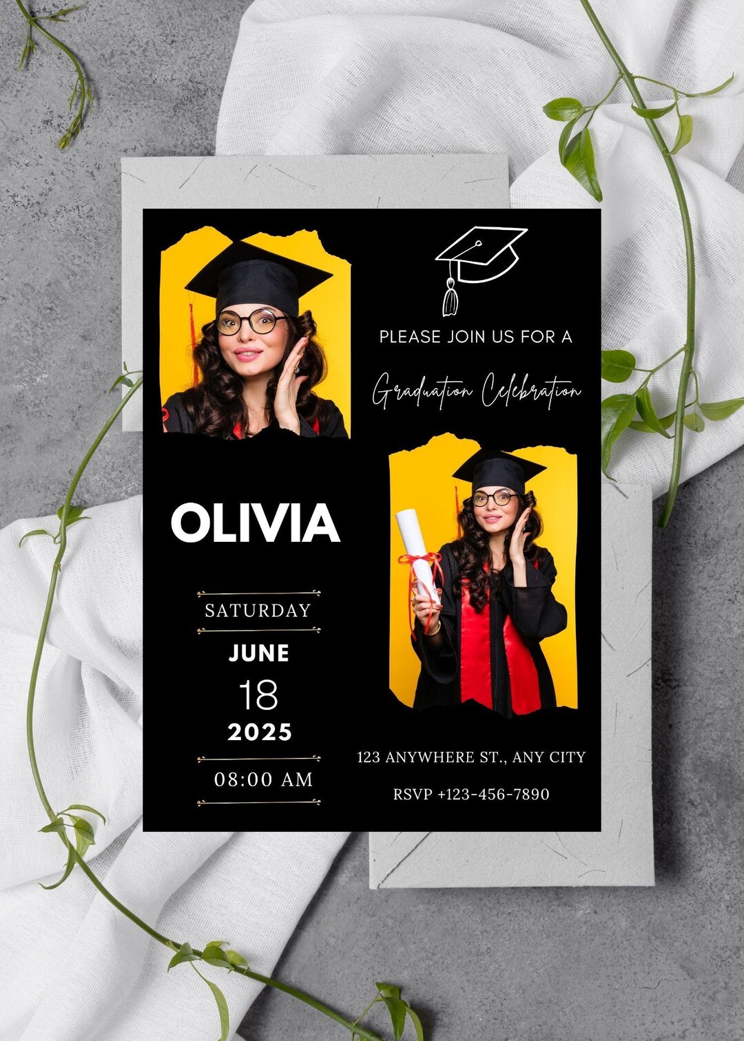 Custom Graduation Invitation With Photo, Editable Template, Class of ...