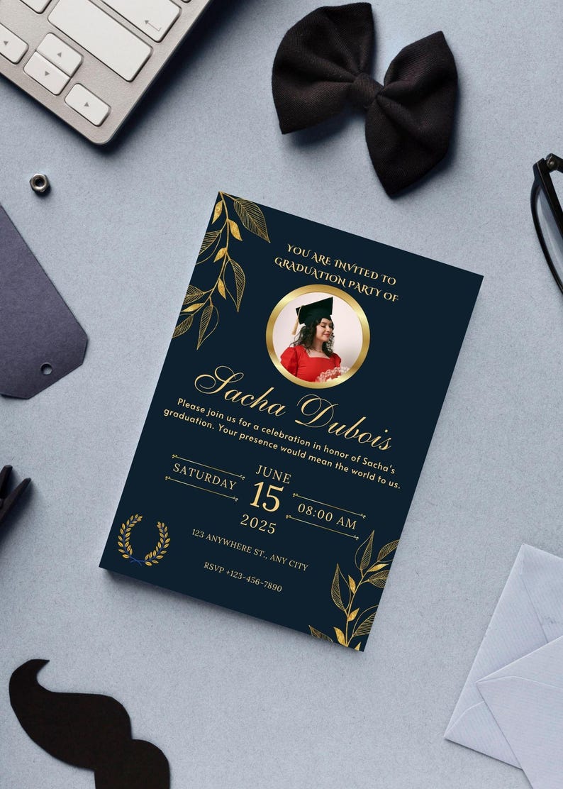 Editable Graduation Invitation Template With Photo, Modern Printable or ...