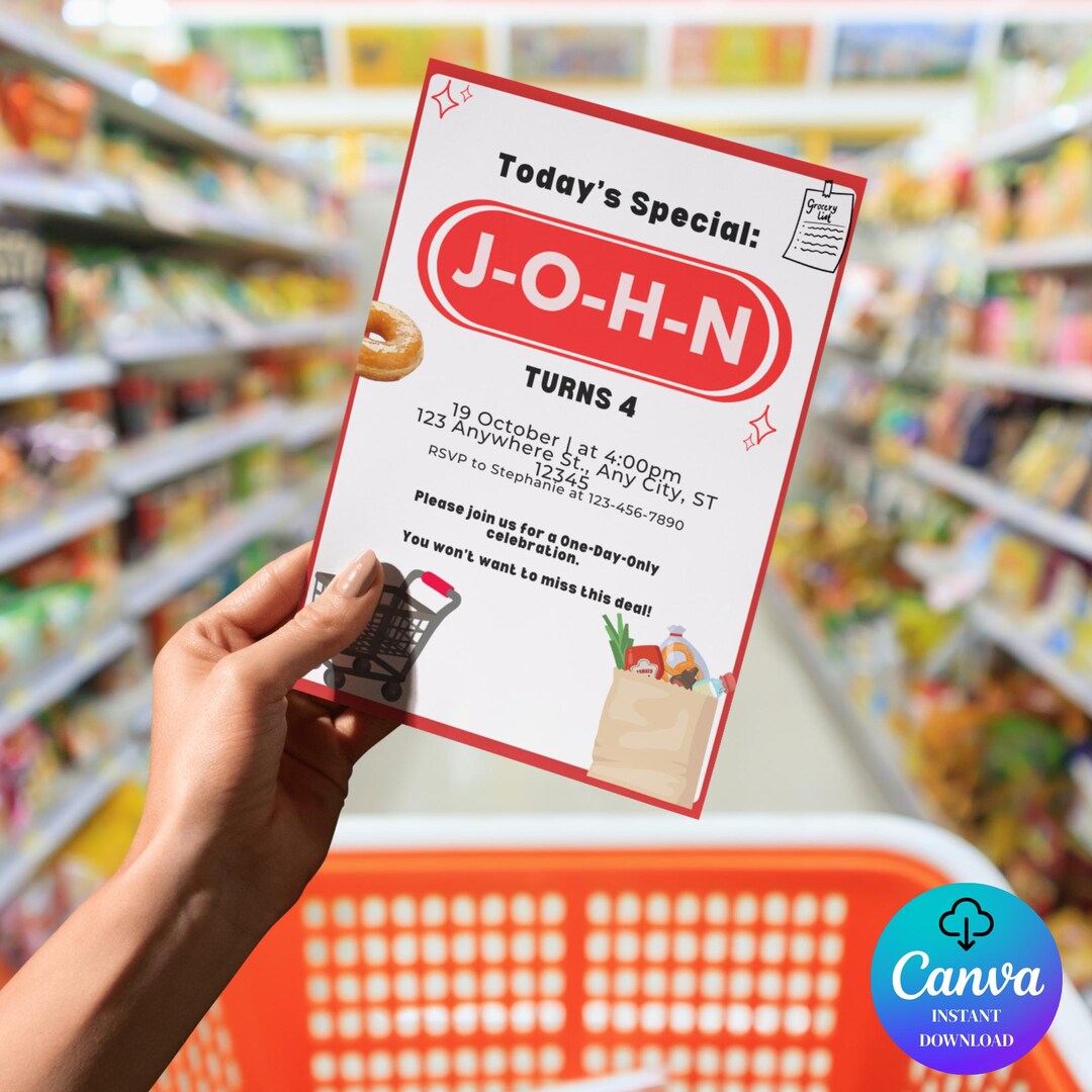 Grocery Store Themed Birthday Invitation | Editable Party Invite ...