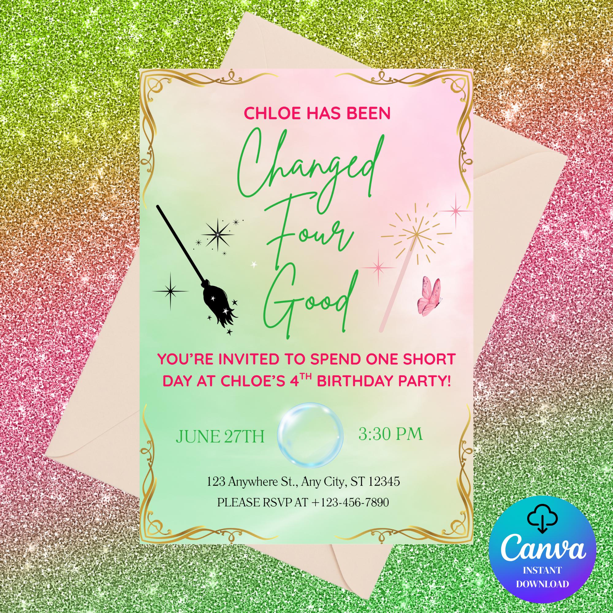 Four Good Birthday Party Invitation - Editable Canva Template | Instant ...