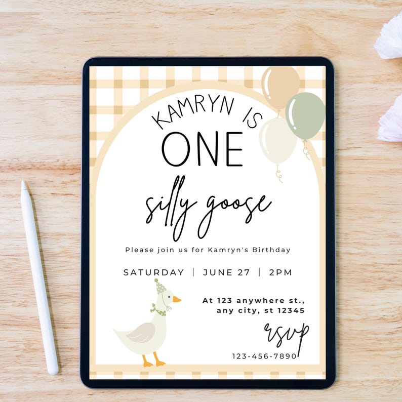 One Silly Goose First Birthday Invitation - Editable Canva Template ...