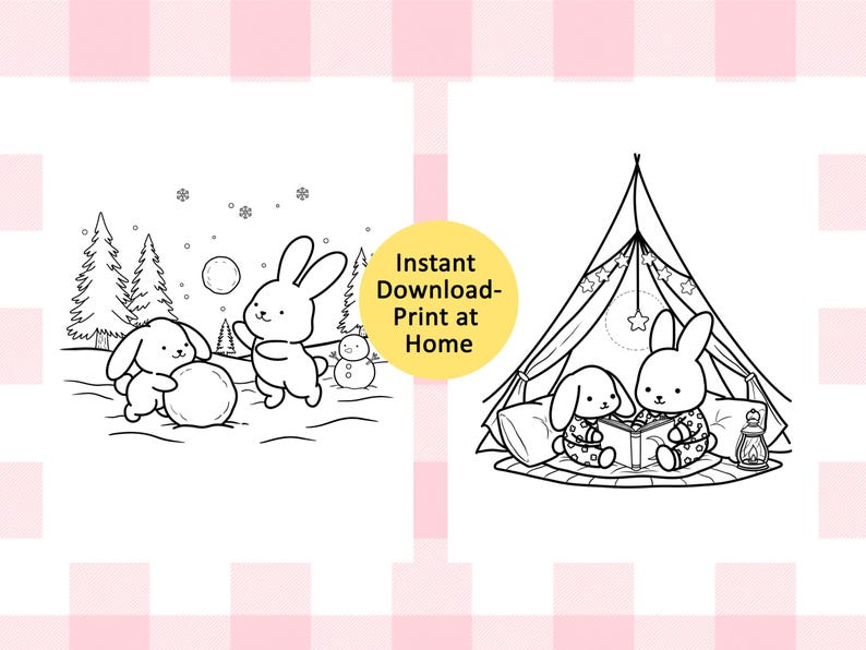 Bunny Cozy Buddies Coloring Pages Cute Printable Animal PDF | for Kids ...