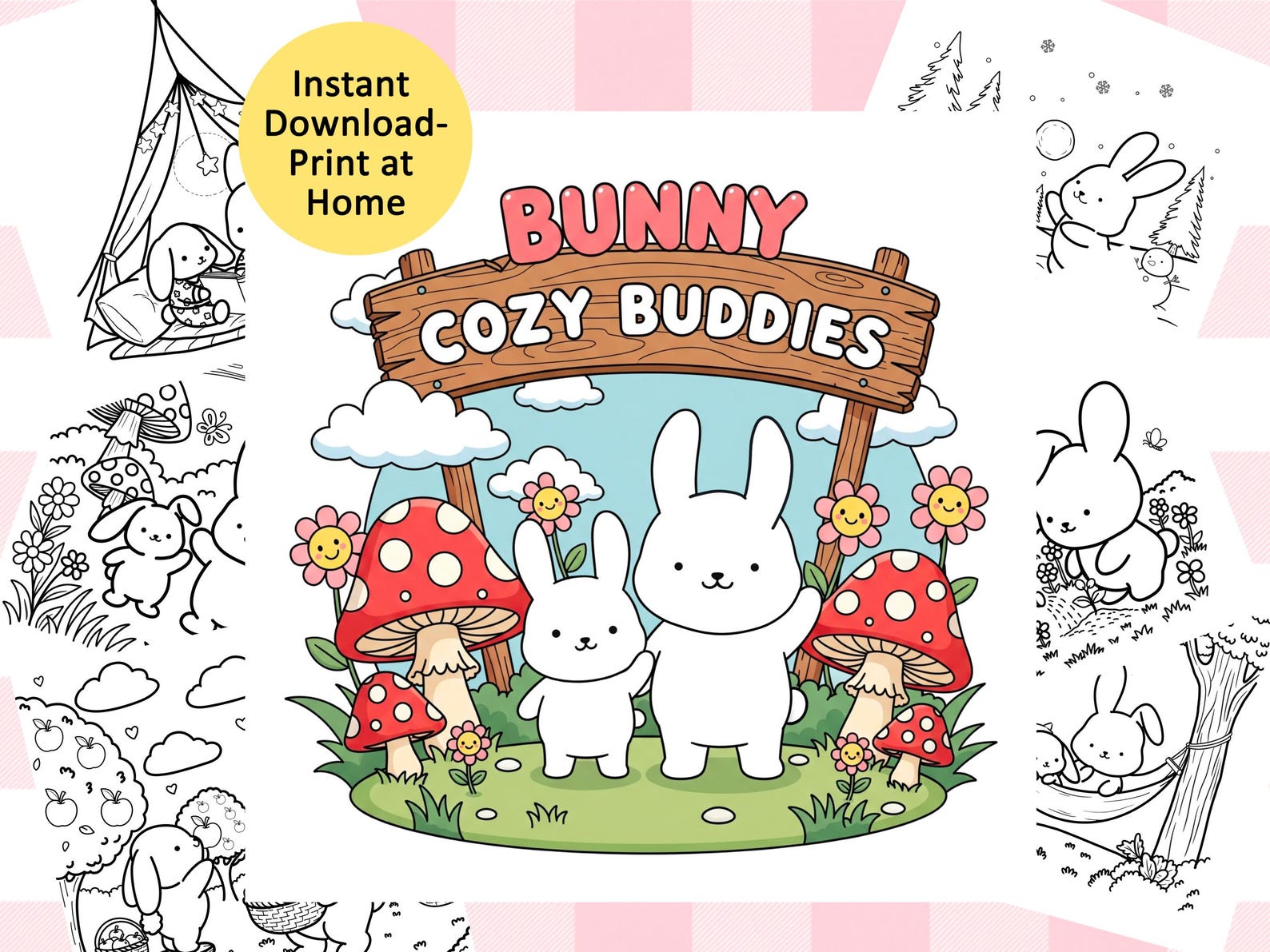 Bunny Cozy Buddies Coloring Pages Cute Printable Animal PDF | for Kids ...