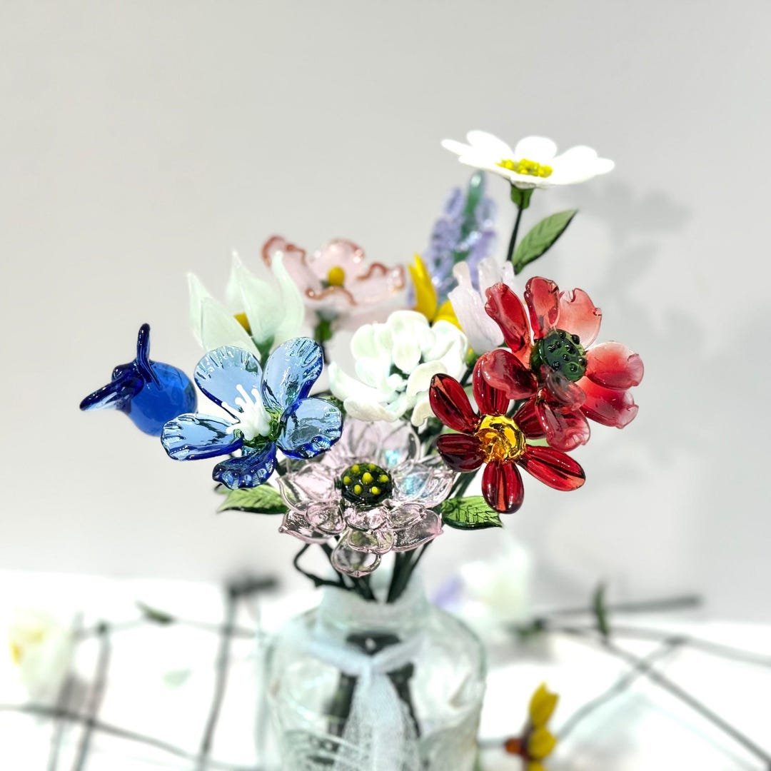 Handmade Glass Birth Month Flowers With Stems, Birth Flower Bouquet ...