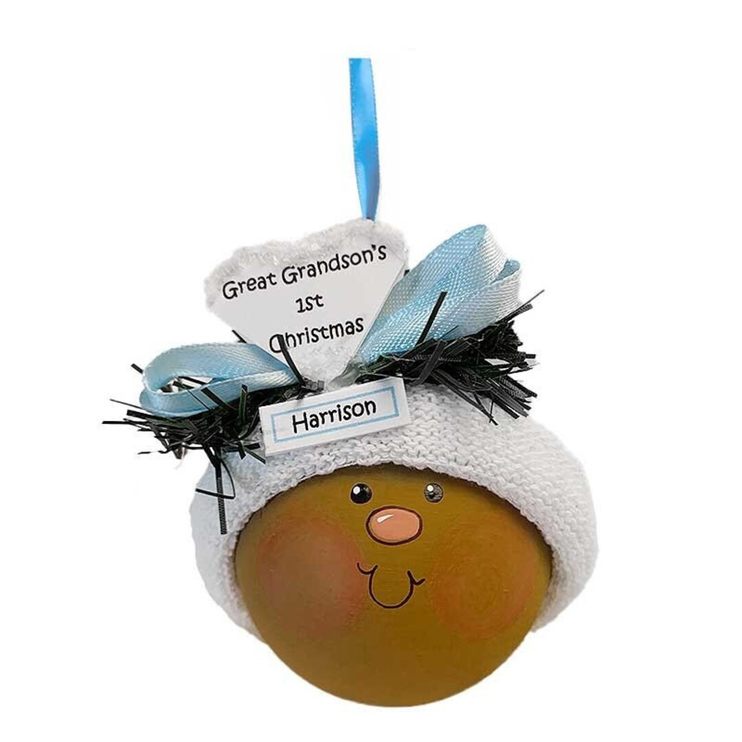 Great Grandson's First Christmas Ornament - White Heart- Dark Skin Tone ...