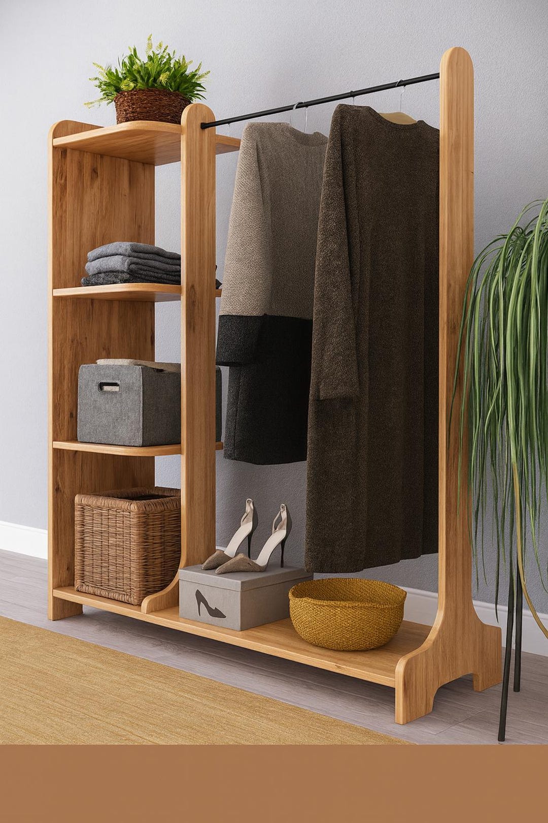Rustic Wood Open Wardrobe: Freestanding Garment Rack With Shelves - Etsy