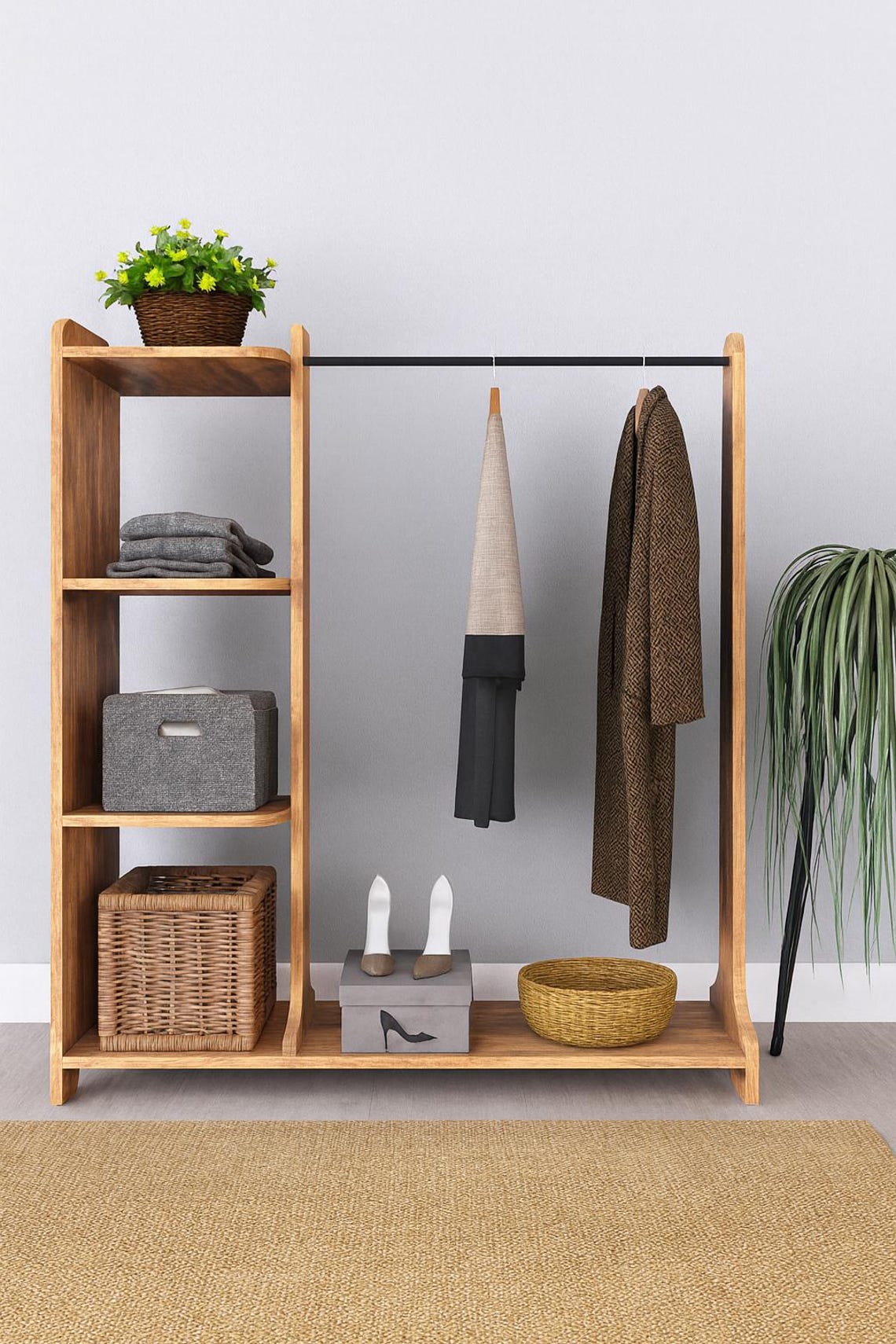 Rustic Wood Open Wardrobe: Freestanding Garment Rack With Shelves - Etsy