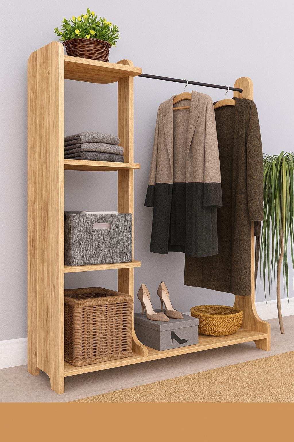 Rustic Wood Open Wardrobe: Freestanding Garment Rack With Shelves - Etsy