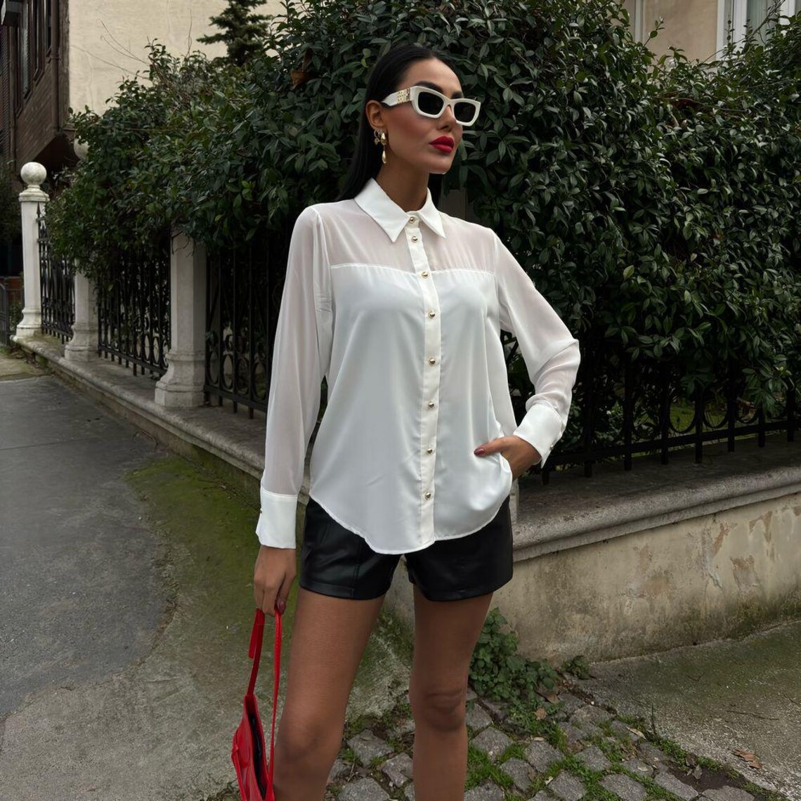 Transparent Detailed Flowy Shirt Blouse - Etsy