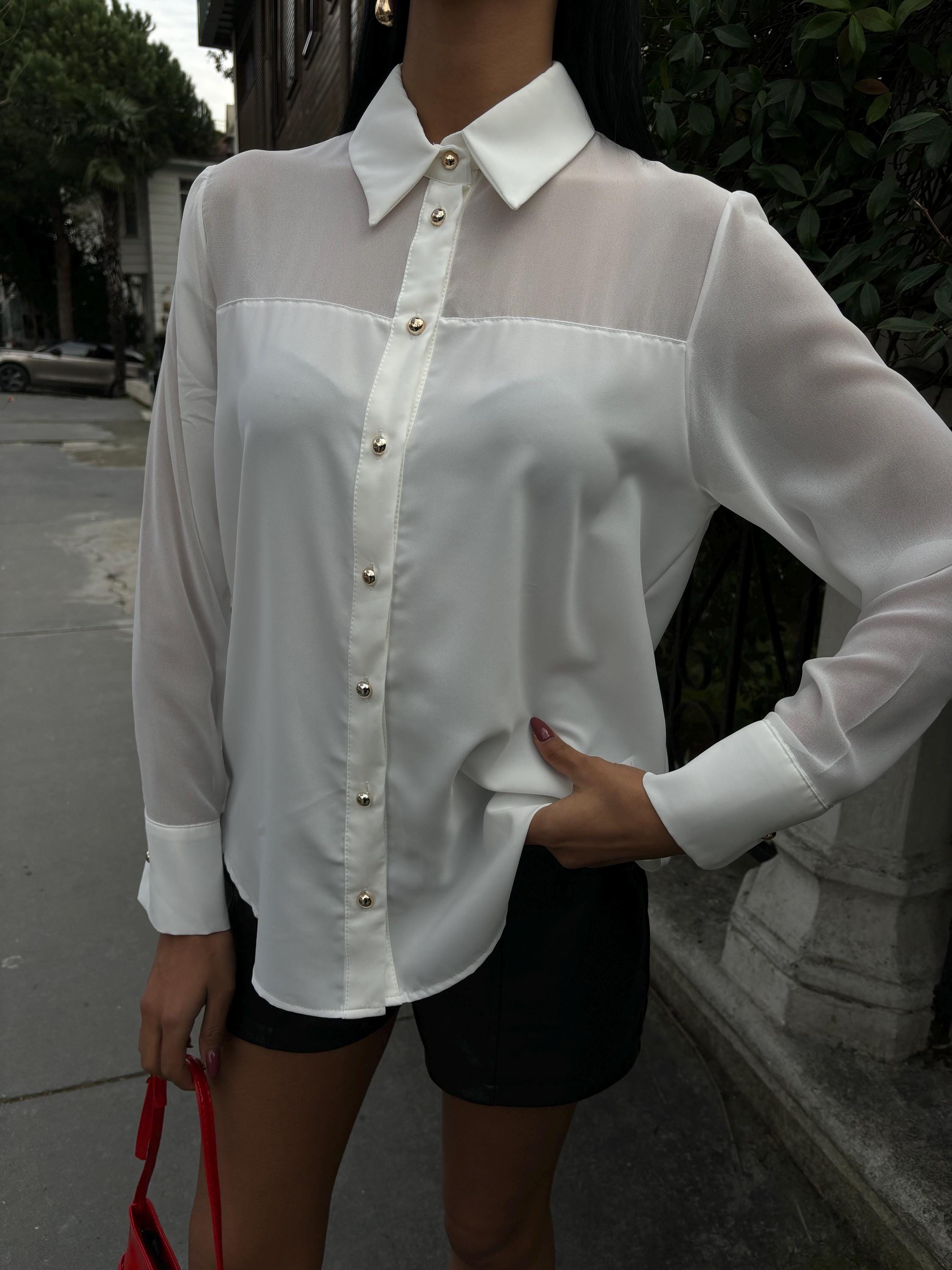 Transparent Detailed Flowy Shirt Blouse - Etsy