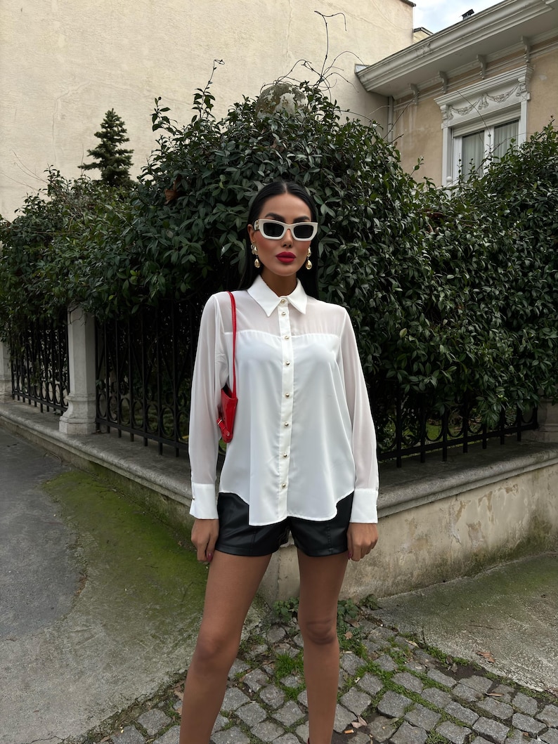 Transparent Detailed Flowy Shirt Blouse - Etsy