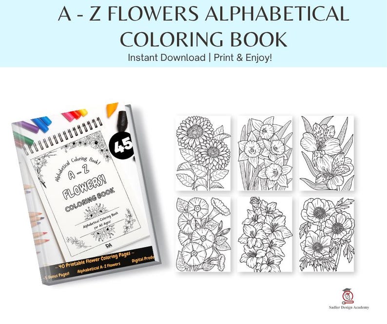 A-Z Flowers Alphabetical Coloring Book for All AGES! - Etsy
