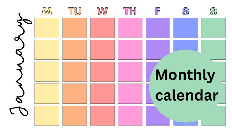 Bright Blank Monthly Calendar Printable | Undated Monthly Planner Page ...