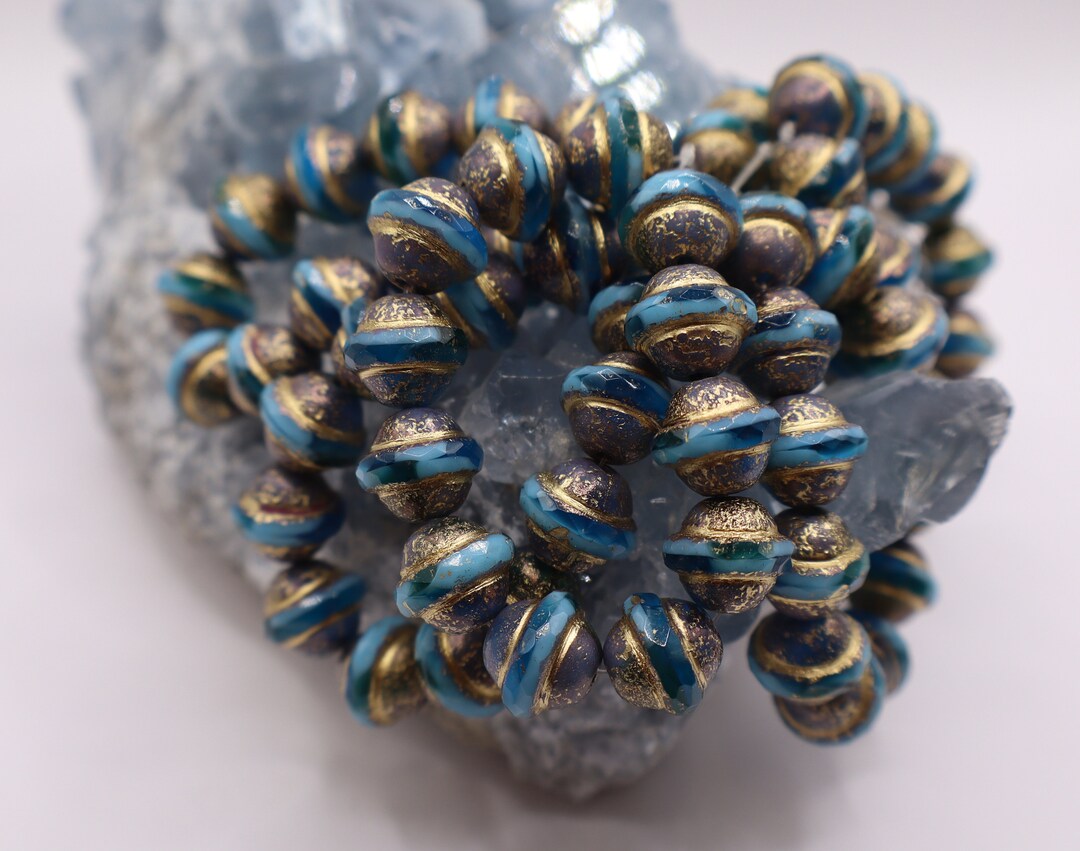 10x12mm Saturn Bead - Sky Blue, Teal, and Emerald With Etched, Bronze ...