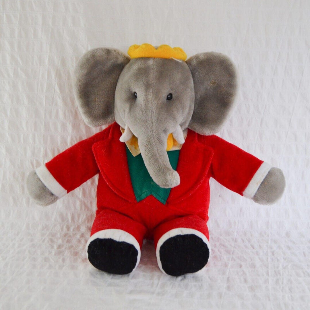 Vintage King Babar Soft Toy, Red Suit Gund 1980's Plush Elephant 37cm ...