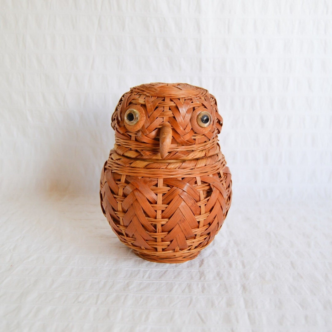 Wicker Owl Lidded Basket Trinket Box Rattan Retro Storage Small 15cm - Etsy