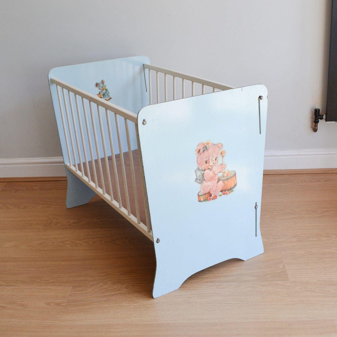 Vintage Triang Dolls Cot, Adjustable Side Original Sticker Bear Design ...