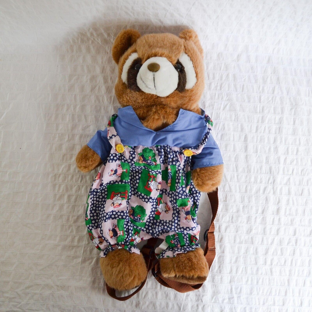 Vintage Soft Toy Backpack, Plush Red Panda Patterned Dungarees Bag 90's ...