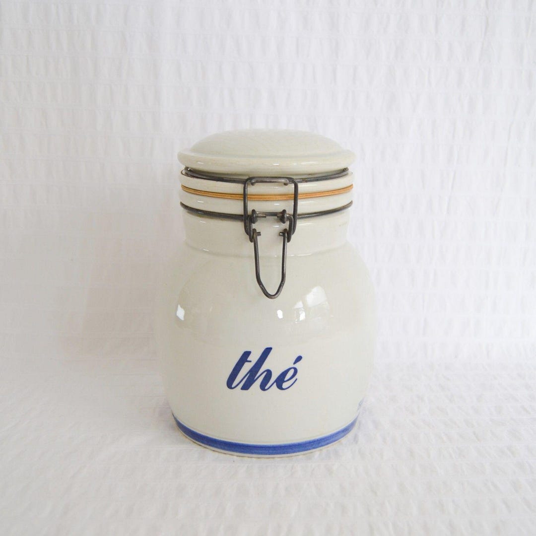 Vintage Baldelli Italy Pottery Tea Jar, French Stoneware Ceramic Blue ...