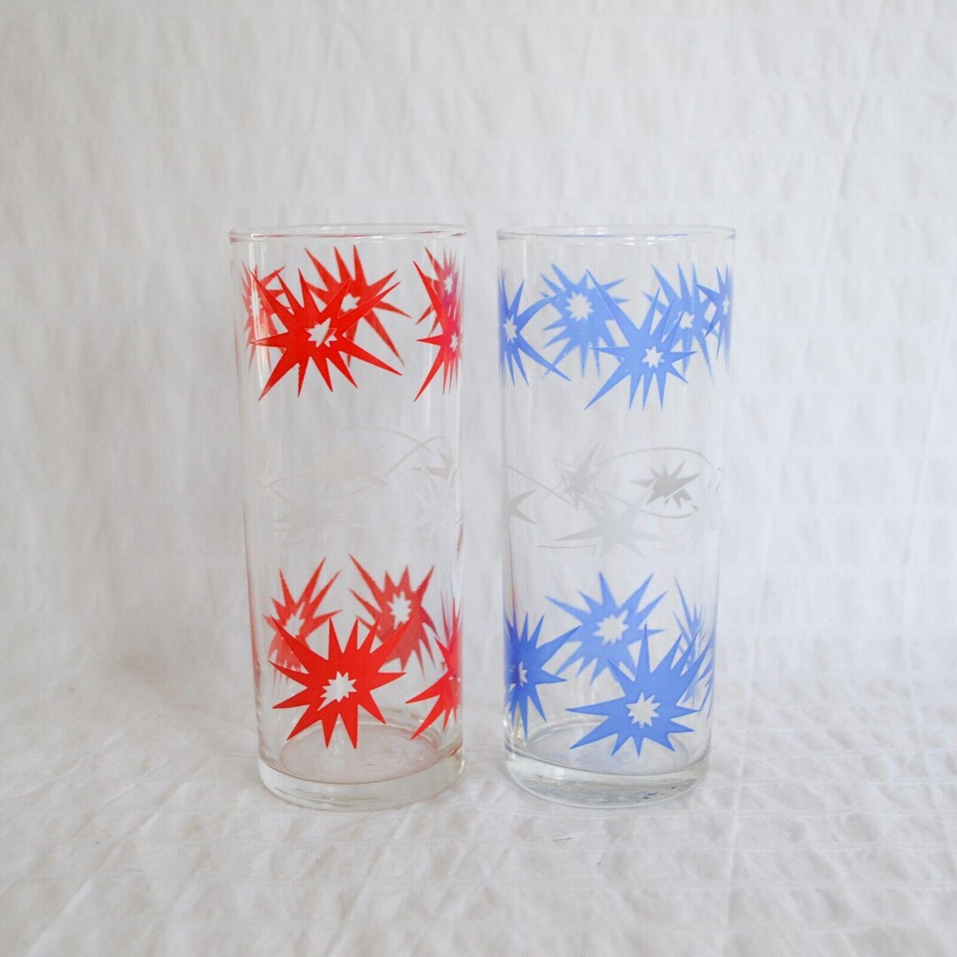 VINTAGE MCM High Ball Drinking Glasses Tumblers Atomic Star Retro 50s ...