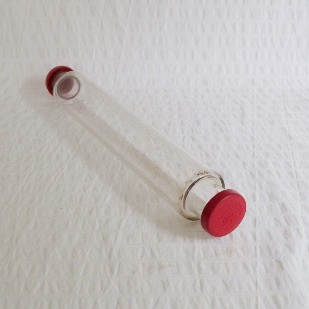 Vintage Pyrex JAJ Clear Glass Rolling Pin, Red End Caps, Baking Pastry ...