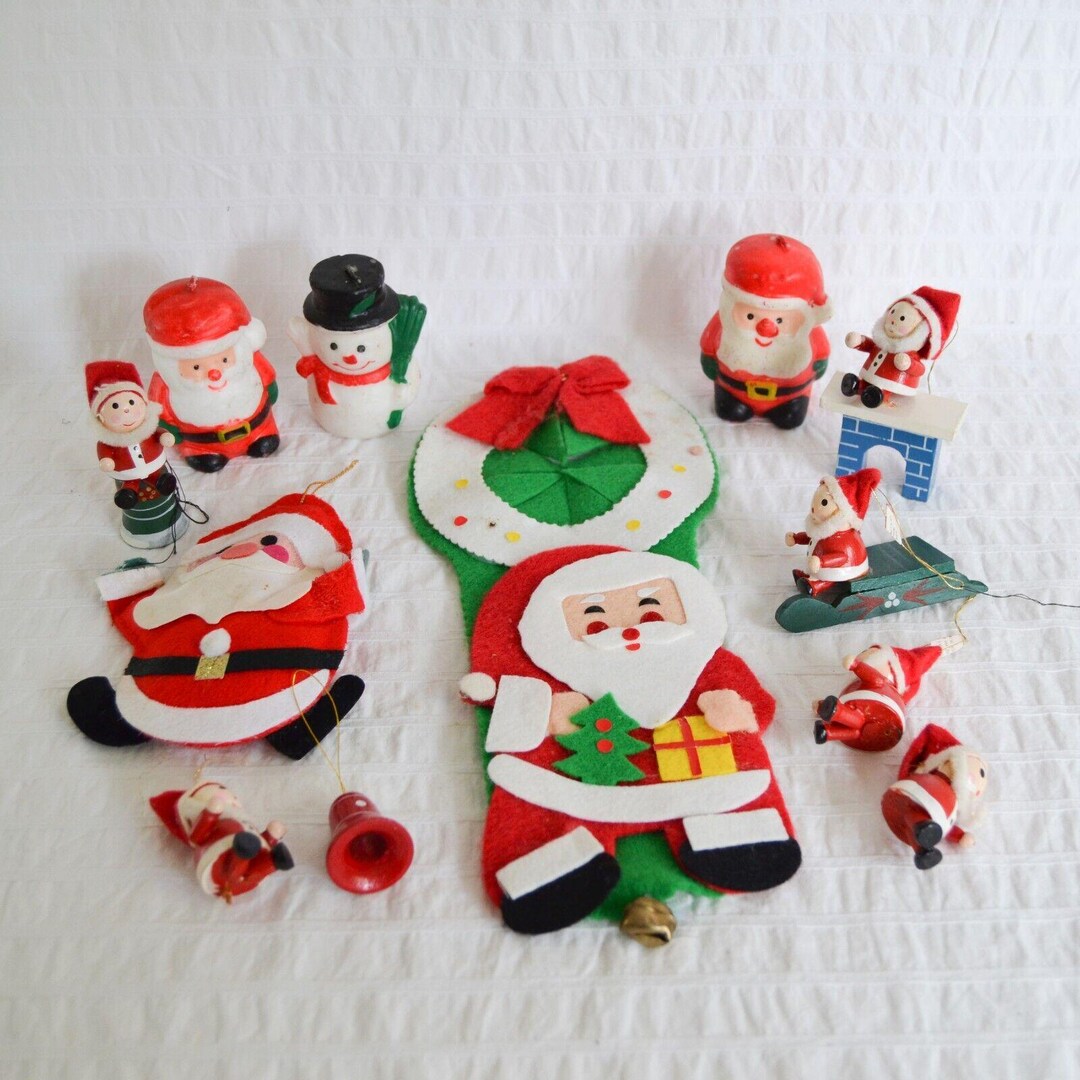 Vintage Father Christmas Decorations, Wooden Ornaments, Kitsch Candles ...