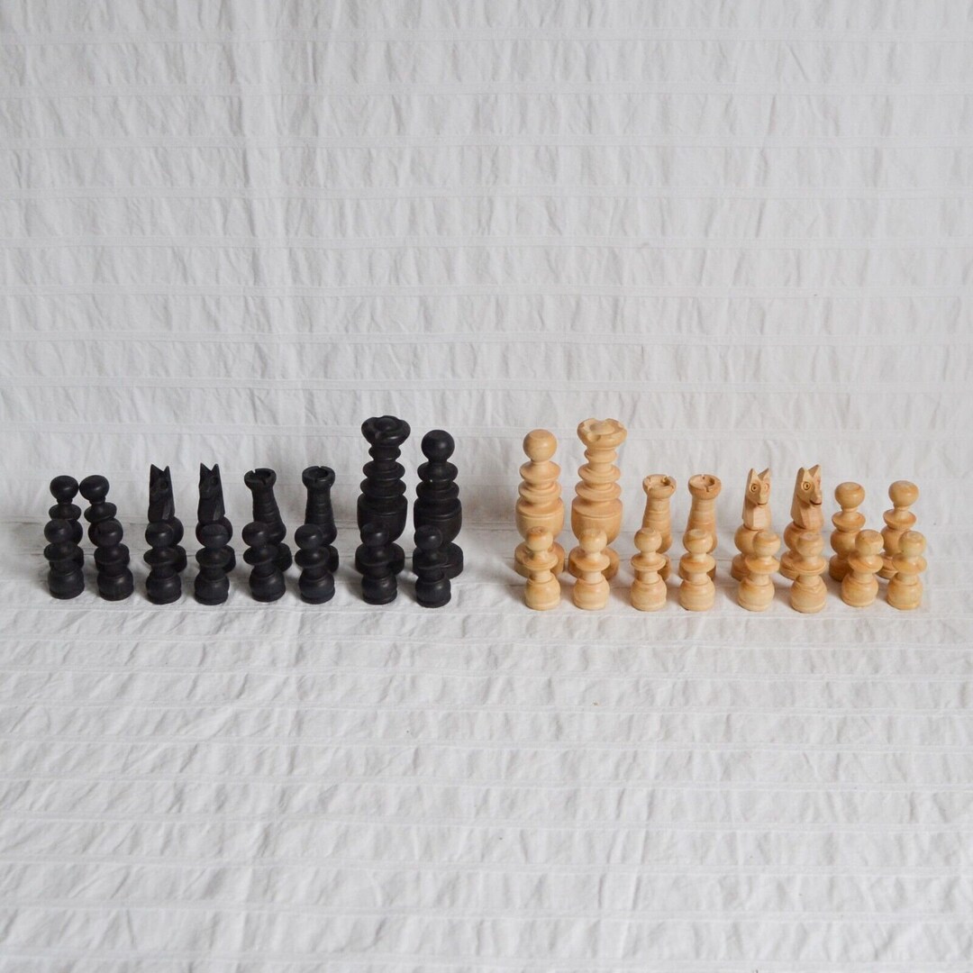 Vintage Wooden Chess Set Pieces, Turned Wood With Storage Box - Etsy