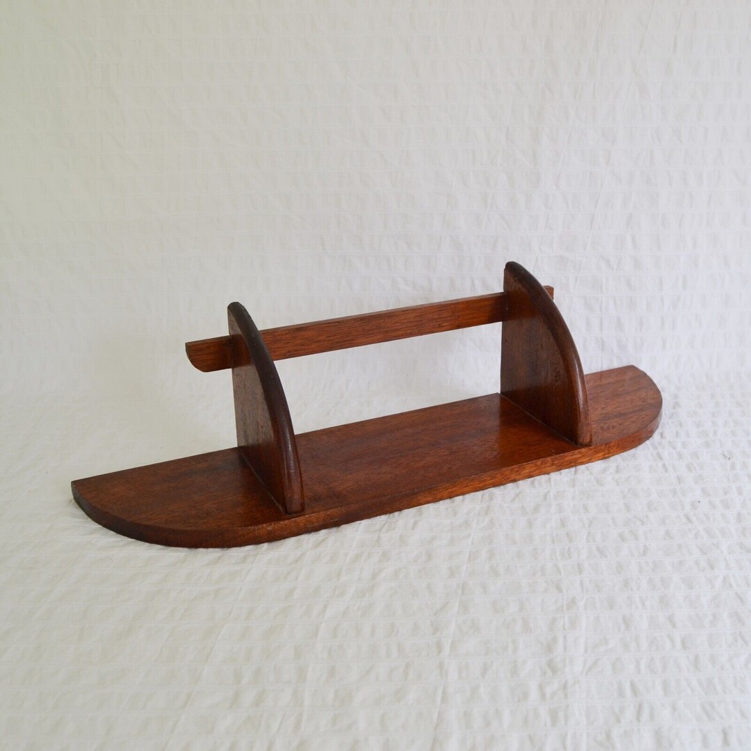 Vintage Wooden Desktop Book Shelf Trough Display, Dark Wood 53cm ...