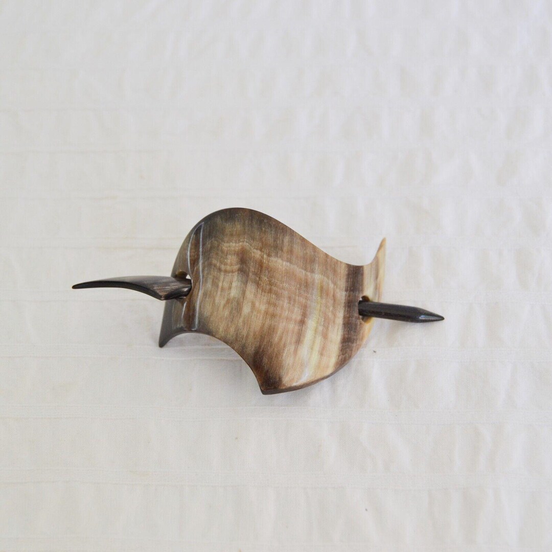 Vintage Horn Hair Pin, Curved Hair Slide With Pin, Black Cream Grey 6cm ...