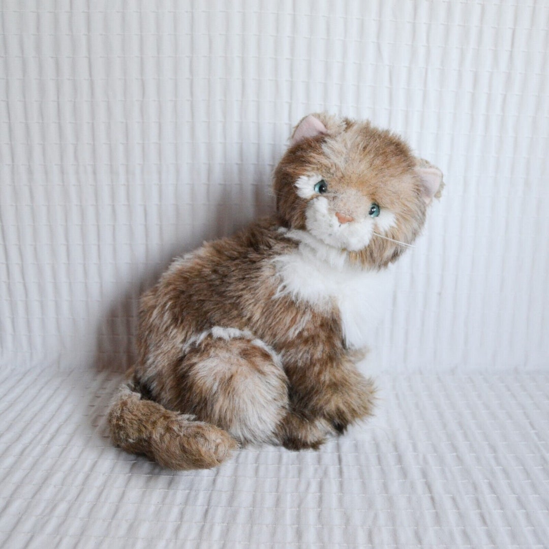 Vintage Russ Berrie Cat Soft Toy, Sitting Brown Grey Tabby Cat, Made in ...