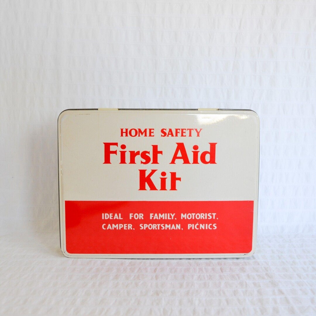 Vintage Home Safety First Aid Kit Tin / Box, Medicine Storage Tin Red ...