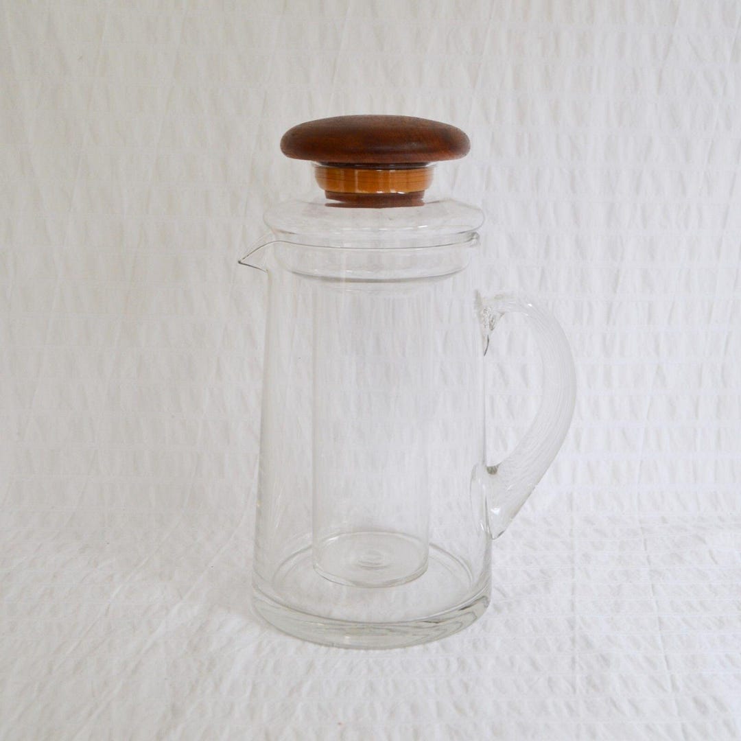 Vintage Glass Pitcher With Ice Insert, Cooling Jug, Pimms Cocktail Teak ...