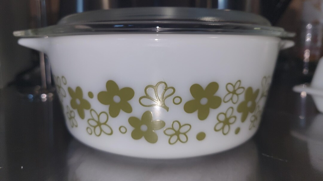 Vintage PYREX Spring Blossoms Green Casserole Dish With Lid, 1.5 Pint ...